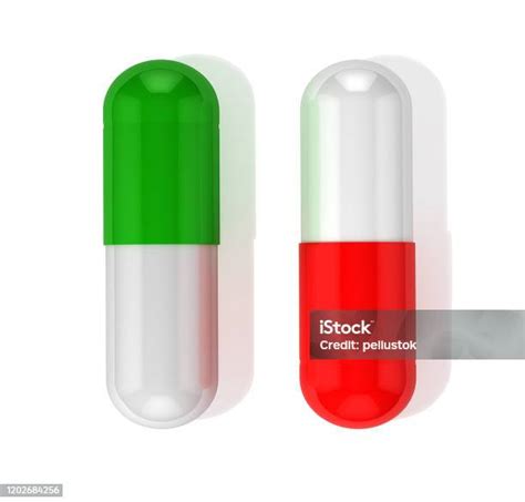 3d 빨간색과 흰색 색상과 녹색과 흰색 색상의 두 캡슐 알약의 그림 0명에 대한 스톡 사진 및 기타 이미지 0명 3차원 형태 개체 그룹 Istock