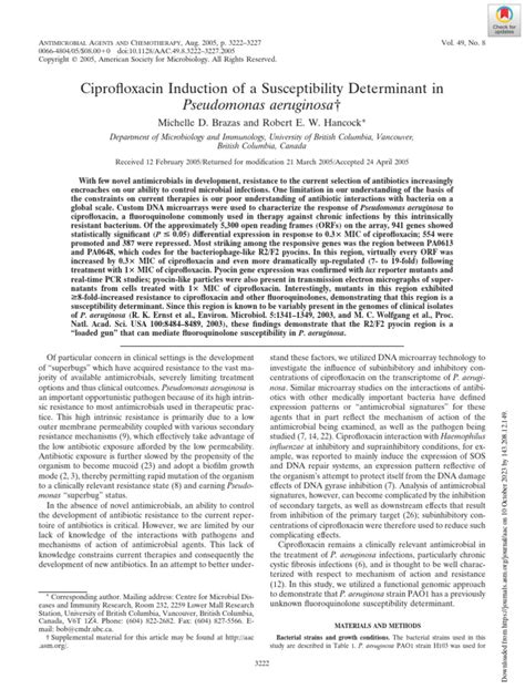 Brazas Hancock 2005 Ciprofloxacin Induction Of A Susceptibility Determinant In Pseudomonas
