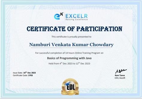 venkata kumar chowdary namburi on linkedin excelr javaprogramming