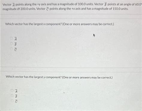 Solved Vector Vec A Points Along The Y Axis And Has A