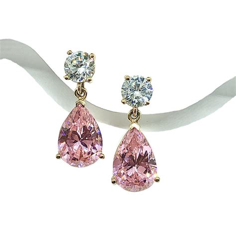 14k Gold Pink Diamond Alternative Elegant Dangle Earrings Etsy