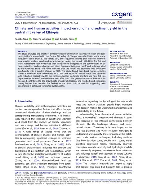 Pdf Climate And Human Activities Impact On Runoff And Sediment Yield