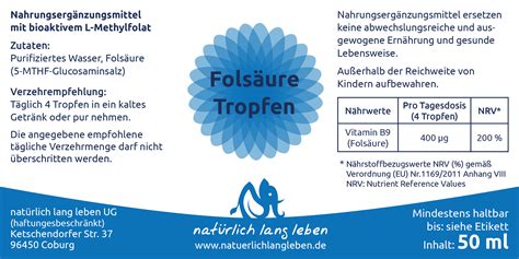 Folsäure Tropfen 50 Ml 5 Mthf Folat Natürlich Lang Leben