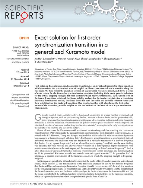 pdf exact solution for first order synchronization transition in a