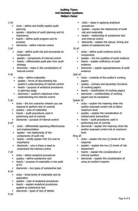 Recitation Auditing Theory Midterm Auditing Theory Oral Recitation Questions Midterm Period 2