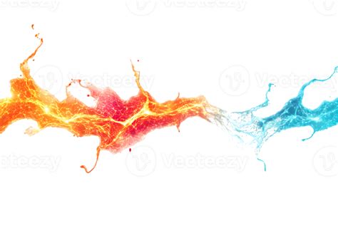 Dynamic Abstract Composition Of Vibrant Splashes In Orange And Blue Blending And Intersecting