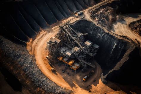 Coal Mining An Open Pit Extractive Industry Aerial Drone Top View Stock Illustration