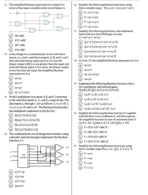 Solved The Simplified Boolean Expression For Output F In