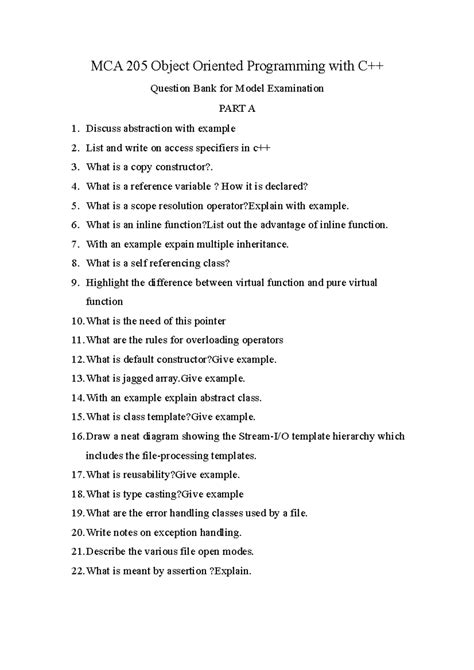 Mca 205 Model Exam Question Bank Object Oriented Programming In C