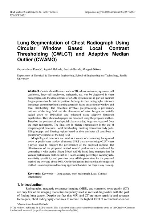pdf lung segmentation of chest radiograph using circular window based