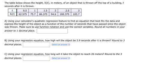 solved the table below shows the height h t in meters of