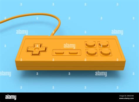 Retro Computer Gaming Controller Joystick On Monochrome Blue Background 3d Render Concept Of