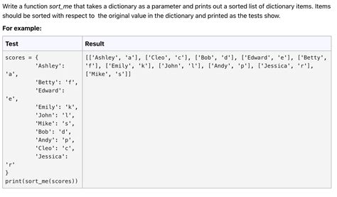Solved Write A Function Sortme That Takes A Dictionary As A