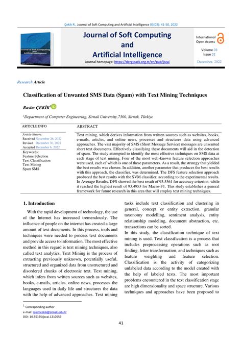 Pdf Classification Of Unwanted Sms Data Spam With Text Mining