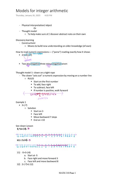 Models For Integer Arithmetic Physical Interpretation Object Or