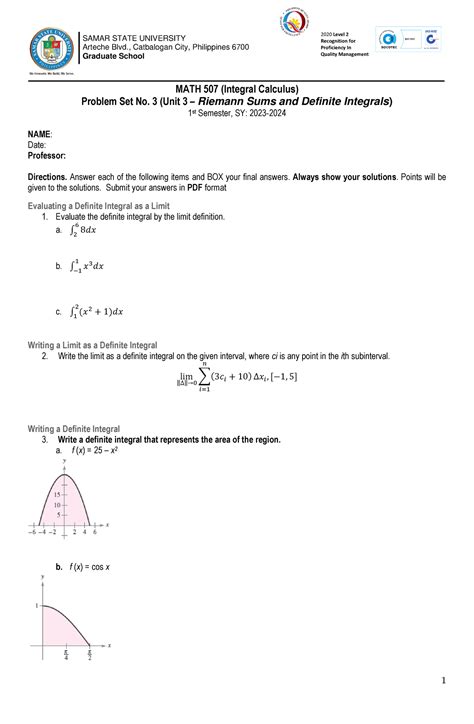 math 507 integral calculus problem set 3 questions 1 math 507