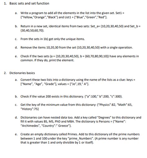 Solved Basic Sets And Set Function A Write A Program To Chegg Com
