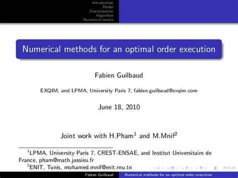 Pdf Numerical Methods For An Optimal Order Execution Dokumen Tips