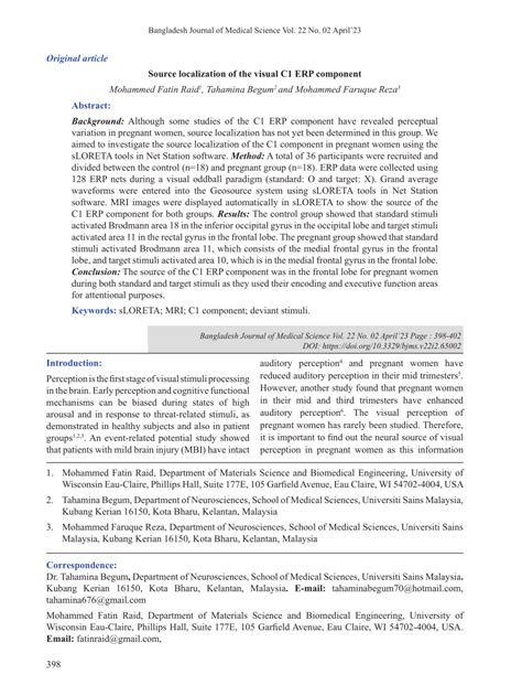 Pdf Source Localization Of The Visual C1 Erp Component
