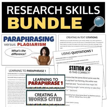 Research Skills Bundle MLA Paraphrase Embed Cite Quotes Works Cited