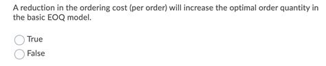 solved in the basic eoq model if the ordering cost per