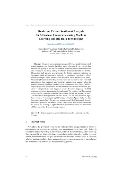Pdf Real Time Twitter Sentiment Analysis For Moroccan Universities Using Machine Learning And