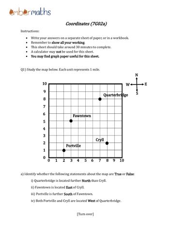 Year 7 Maths Worksheet Coordinates Answers Included Teaching
