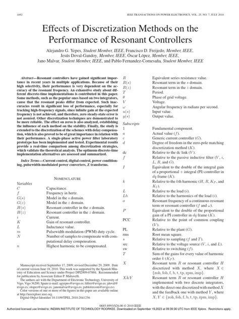 Effects Of Discretization Methods On The Performance Of Resonant Controllers Pdf Resonance