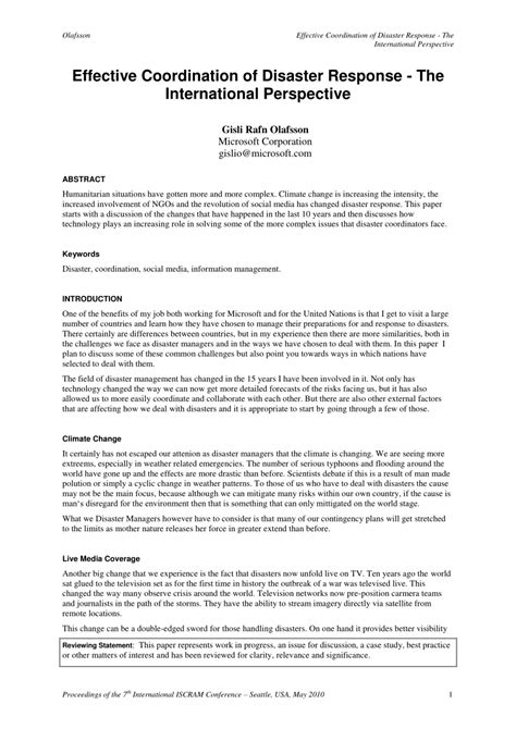 Pdf Effective Coordination Of Disaster Response The International Perspective