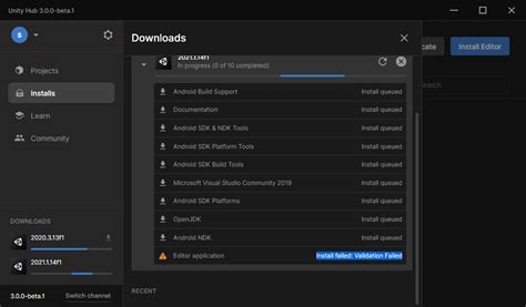 Installing Editor With Hub3 Failed Unity Engine Unity Discussions