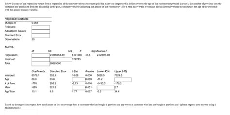 Solved Below Is Some Of The Regression Output From A Chegg Com