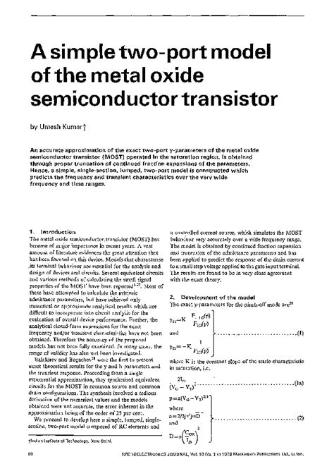 Pdf A Simple Two Port Model Of The Metal Oxide Semiconductor Transistor