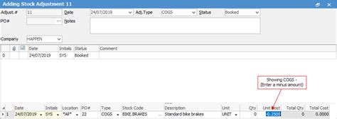 Add A Stock Adjustment