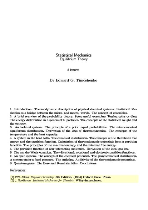 Pdf Concise Lecture Notes In Physical Chemistry 2 Statistical