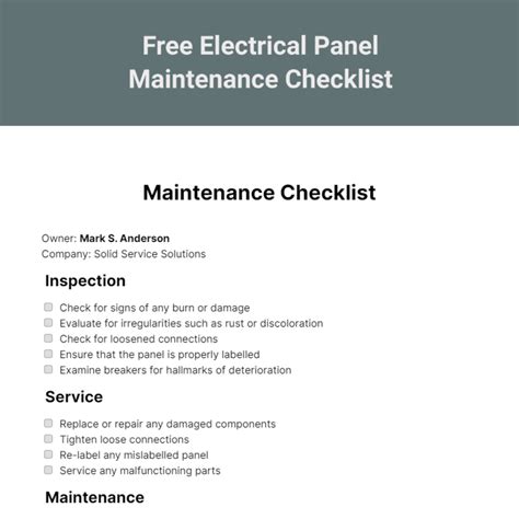 Industrial Electrical Panel Maintenance Checklist At Christopher Adkins Blog