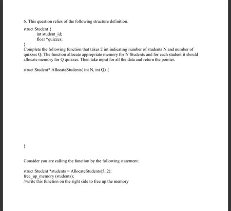 Solved 6 This Question Relies Of The Following Structure