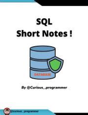 SQL Short Notes Pdf SQL Short Notes DATABASE By Curious Programmer Jecurious Progt