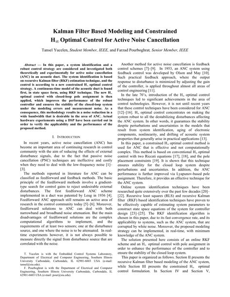 Pdf Kalman Filter Based Modeling And Constrained H∞ Optimal Control