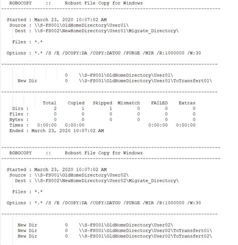 solved copy files from old server to new server with robocopy