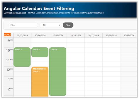 Angular Calendar Event Filtering DayPilot Code
