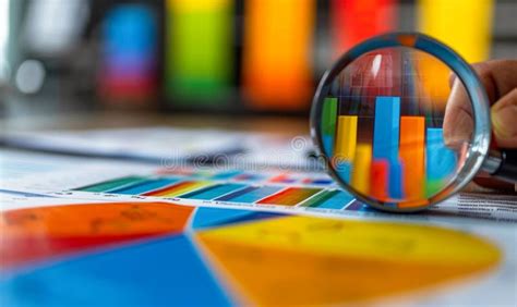 Magnifying Glass Focusing On Colorful Bar Graph And Pie Chart Data