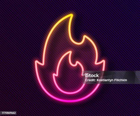 검은 색 배경에 고립 된 빛나는 네온 라인 화재 불꽃 아이콘 벡터 가연성에 대한 스톡 벡터 아트 및 기타 이미지 가연성 경계 표지 다중 색상 Istock