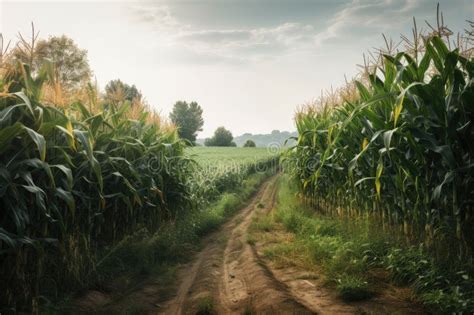 Genetically Modified Crop Field With Rows Of Crops In Various Stages Of Growth And Development