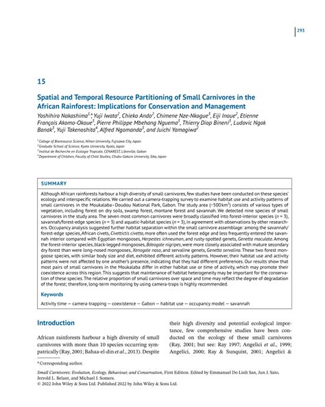 Pdf Spatial And Temporal Resource Partitioning Of Small Carnivores In The African Rainforest
