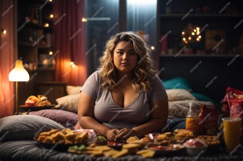 Premium Photo Fat Girl Eating Junk Food In Fast Food Restaurant