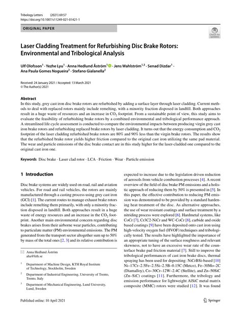 Pdf Laser Cladding Treatment For Refurbishing Disc Brake Rotors