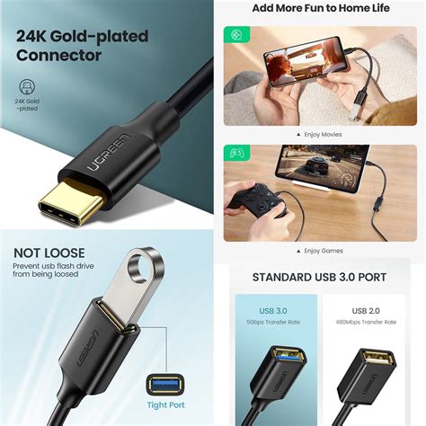 Ugreen Usb C To Usb Adapter Type C Otg Cable Usb C Male To Usb A Female Cable Connector For