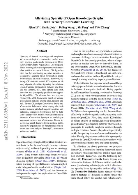 Pdf Alleviating Sparsity Of Open Knowledge Graphs With Ternary Contrastive Learning