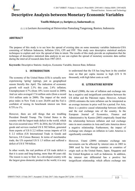 Pdf Descriptive Analysis Between Monetary Economic Variables