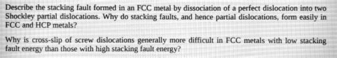 SOLVED Describe The Stacking Fault Formed In An FCC Metal By The Dissociation Of A Perfect
